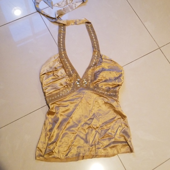 Marciano | Tops | Marciano Gold Silk Embellsihed Top | Poshmark